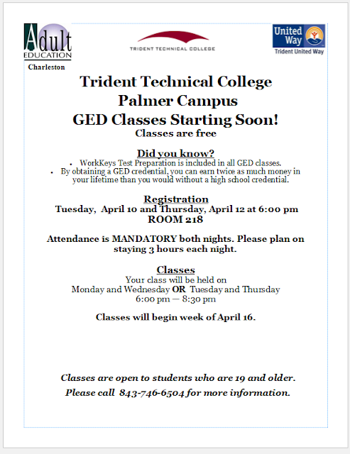 Trident Tech - Downtown: Free GED Classes Starting the Week of April 16th