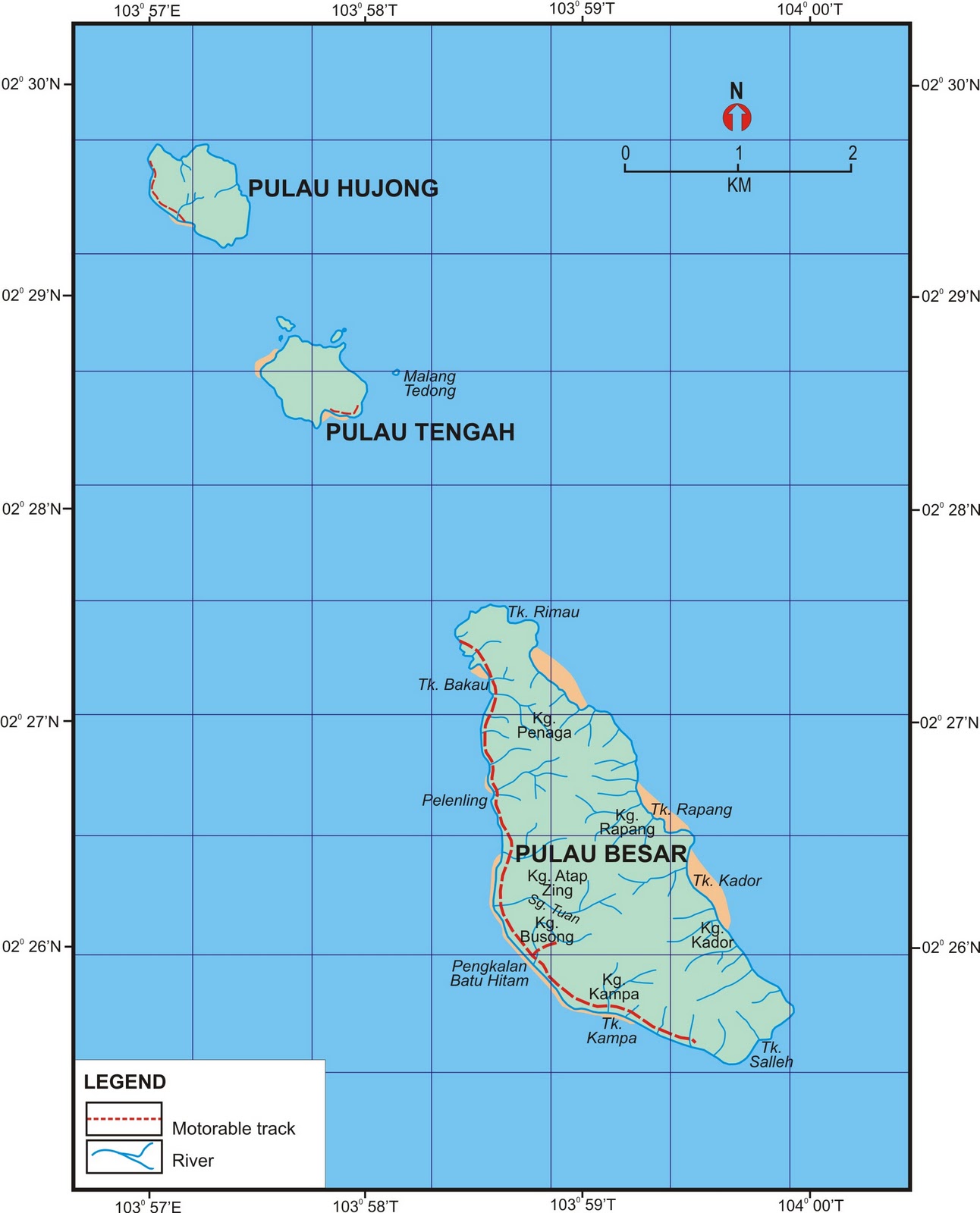 Mersing Islands Johor National Park: map for 6 cluster of Mersing Islands