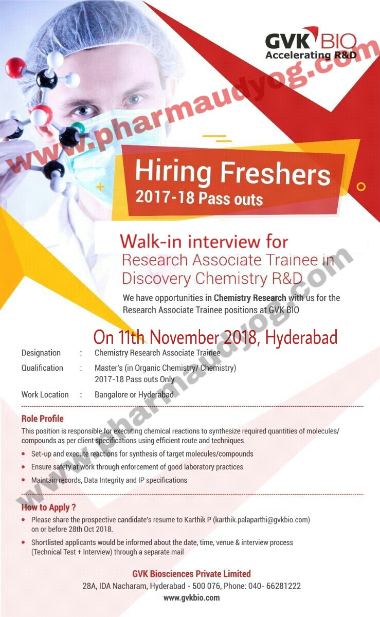 GVK Biosciences | Walk-In Interview For Freshers | 11th November 2018 ...
