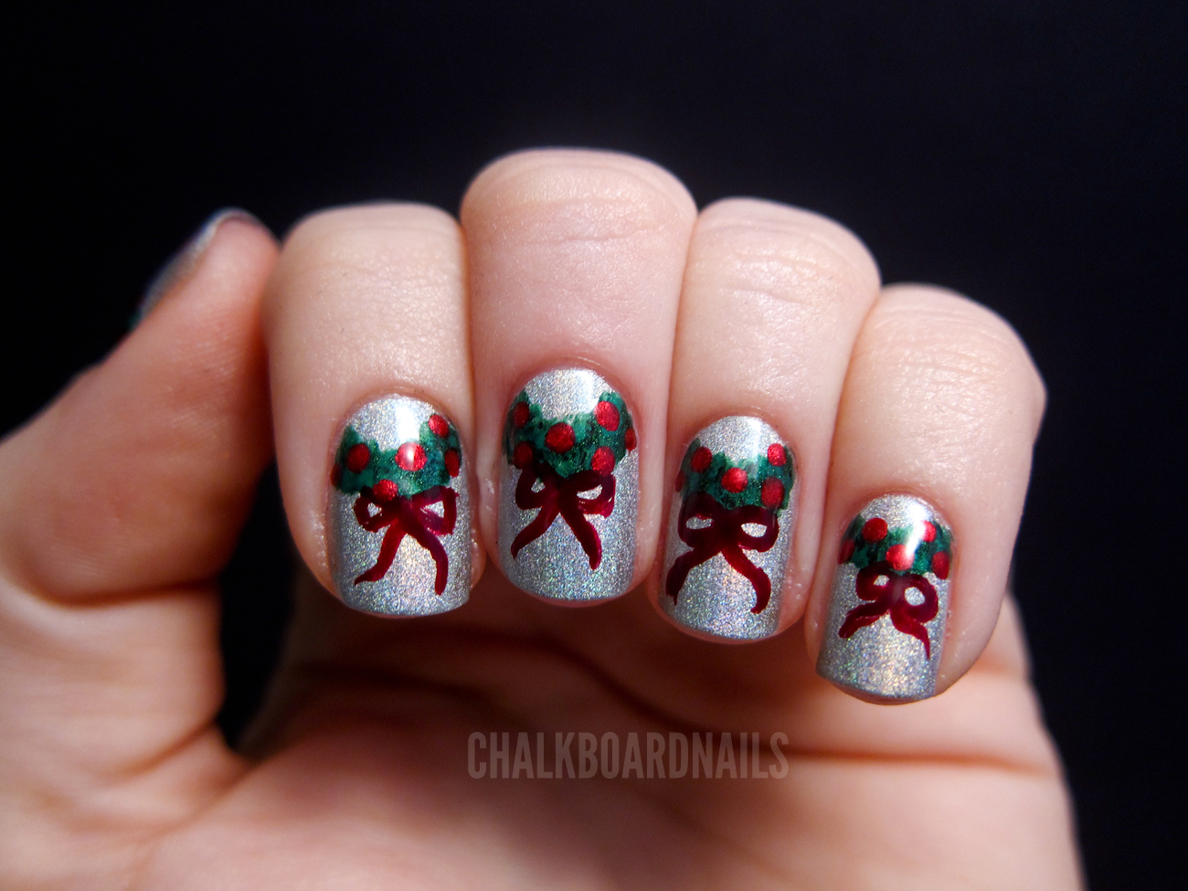 Holiday Half Moon Wreaths | Chalkboard Nails | Phoenix, Arizona Nail Artist