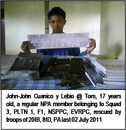 STORMTROOPERS NEWS: 8ID rescued a minor NPA regular member