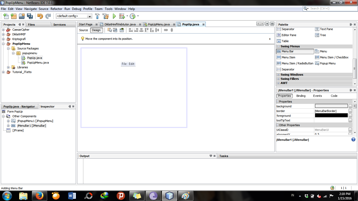 Membuat menu di Netbeans
