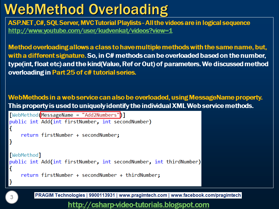 Sql Server Net And C Video Tutorial Part 5 Webmethod Overloading In Web Services