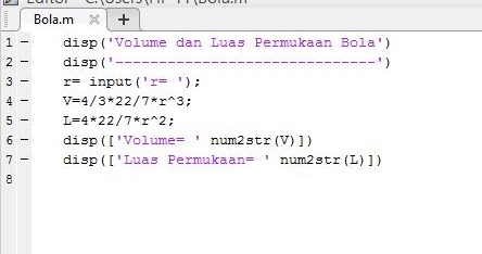 Menghitung Volume dan Luas Permukaan Bola dengan Matlab