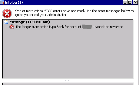 DAX: The ledger transaction type Bank for account xxxxxx cannot be reversed