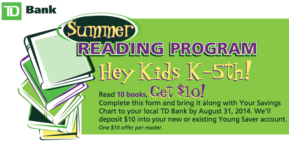 TD Bank Summer Reading Program - Read 10 Books, Get $10! | MyBJsWholesale