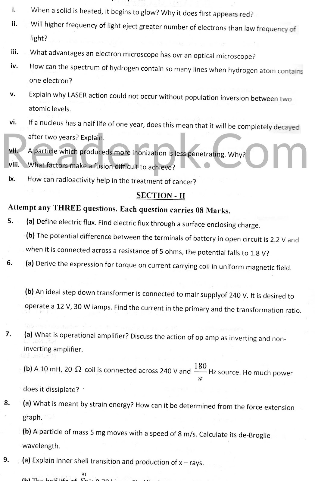Physics Past Paper (2017) 2nd Year Gujanwala Board