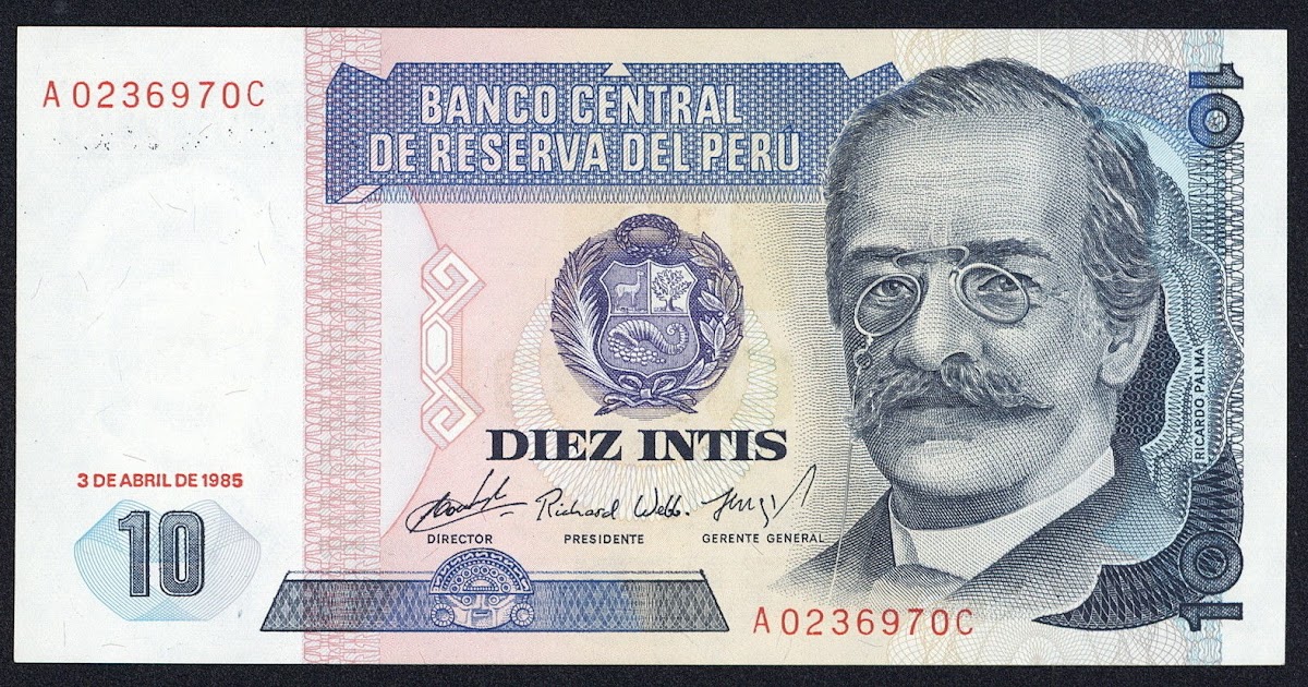 Peru 10 Intis banknote 1985 Ricardo Palma|World Banknotes & Coins ...