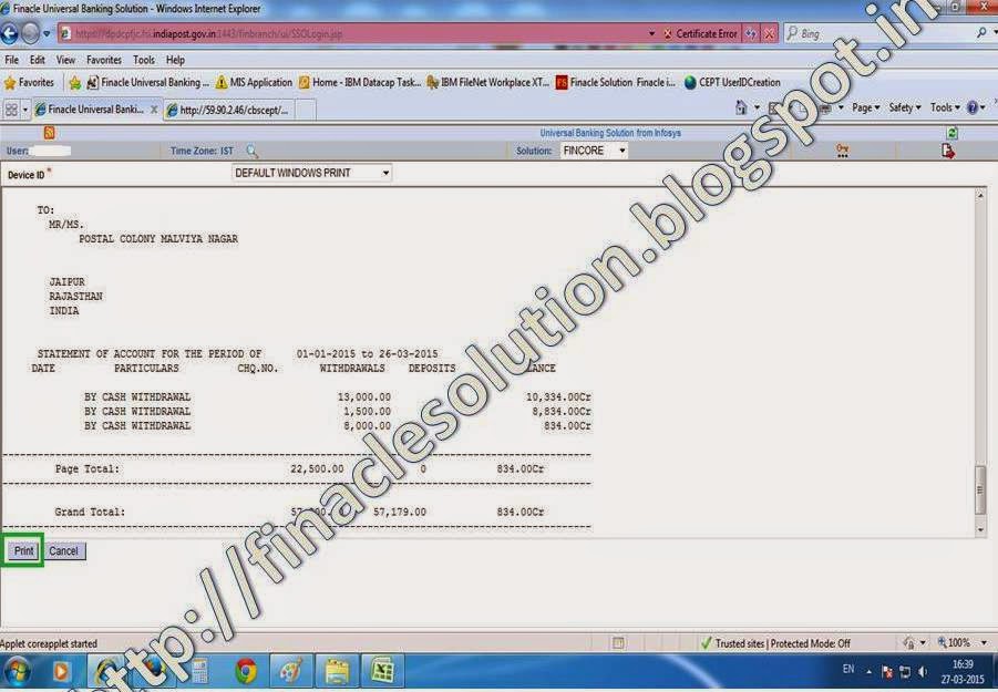 POSB Account Statement Print in Finacle