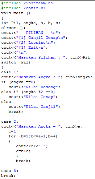 Membuat menu pada C++