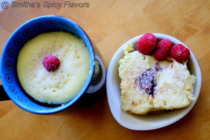 2 minute Microwave Sponge cake in a mug with a sweet chocolatey inside ...