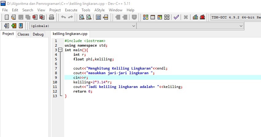 Menghitung Keliling Lingkaran dengan C++ - Crystiana May Sari