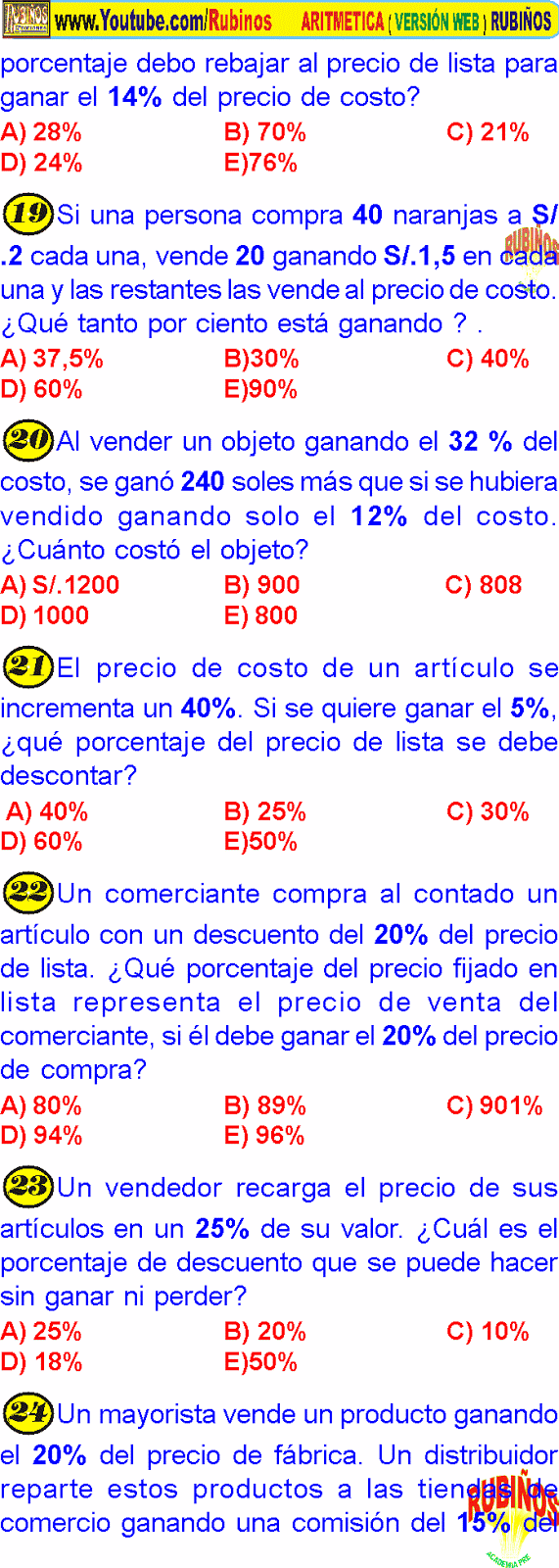 TANTO POR CIENTO PROBLEMAS RESUELTOS