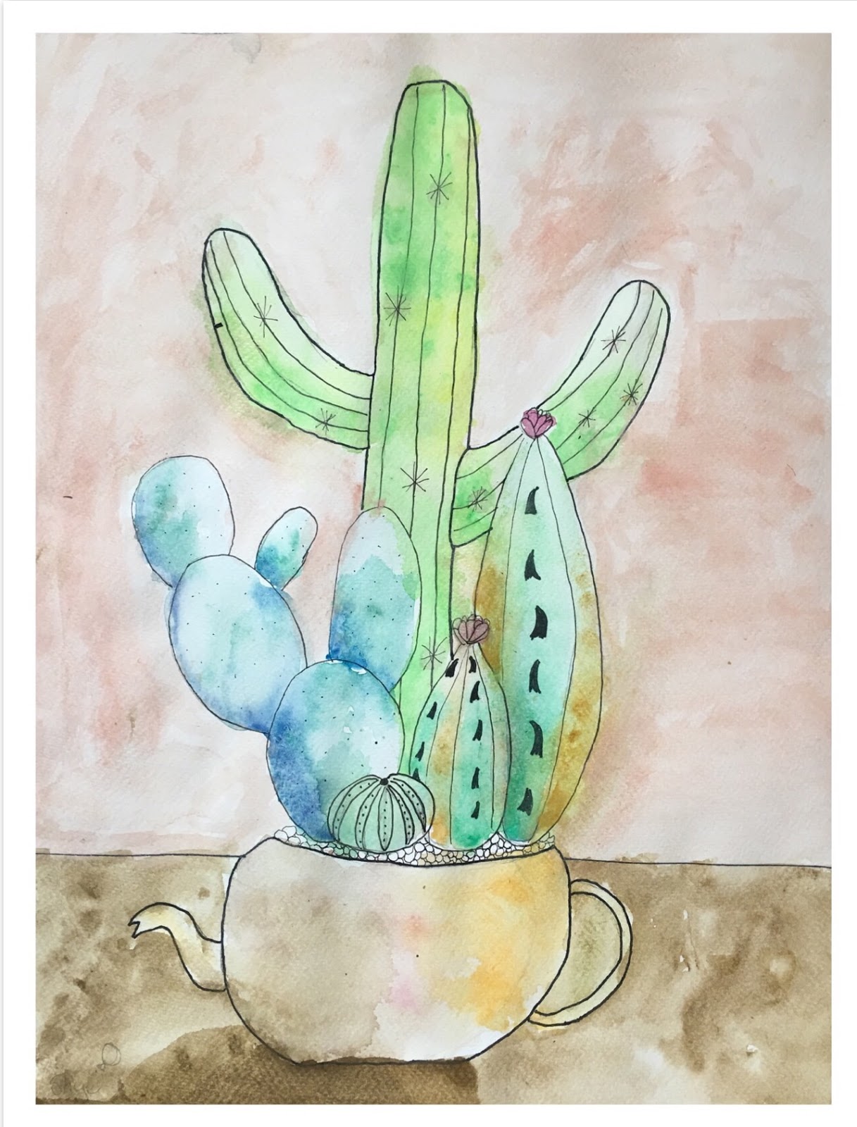 Art Room Britt: Watercolor Cactus Composition