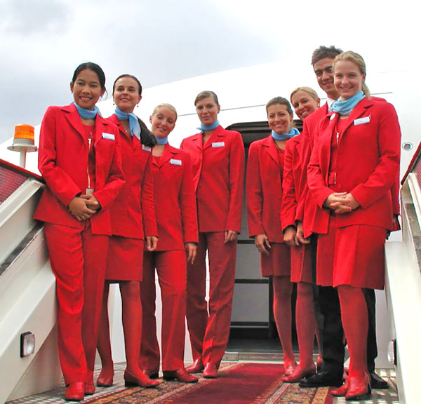 Austrian Airlines the Red stewardess ~ World Stewardess