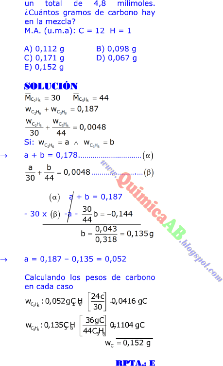UNIDADES QUÍMICAS DE MASA PROBLEMAS RESUELTOS TIPO EXAMEN DE INGRESO A LA UNIVERSIDAD ~ QUÍMICA ...