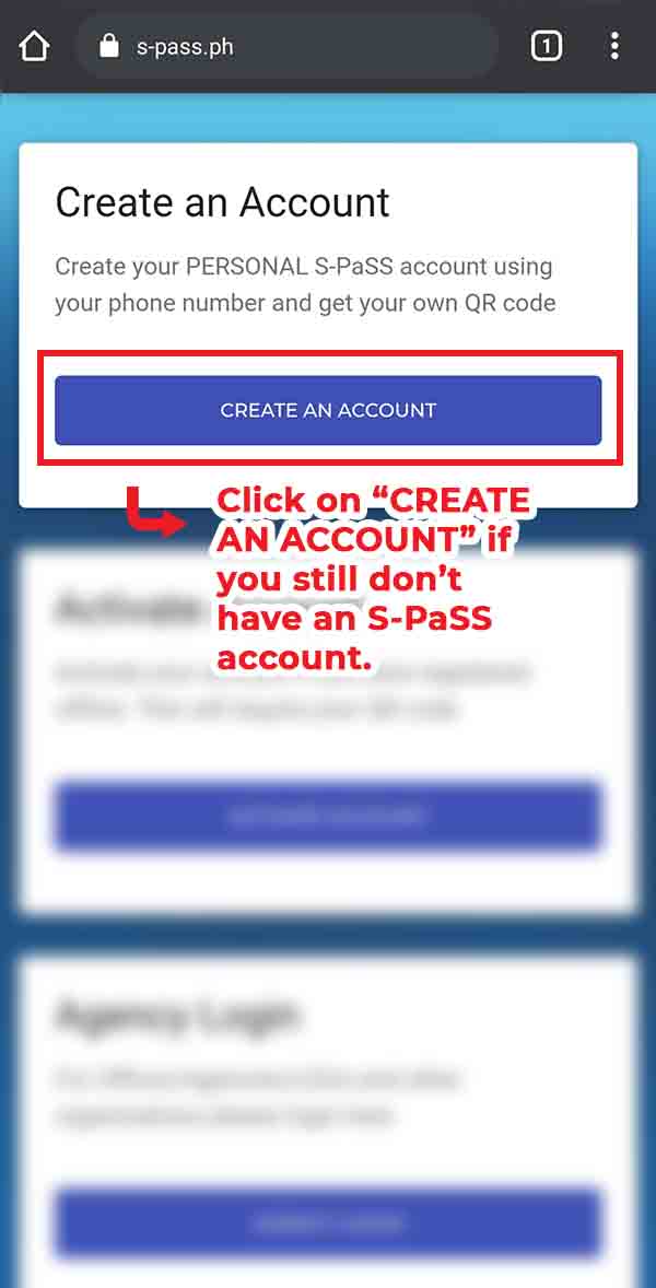 2. Create an S-Pass account