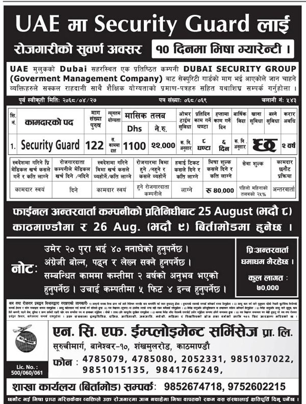Manpower Demand: UAE, Dubai, Dubai Security Group