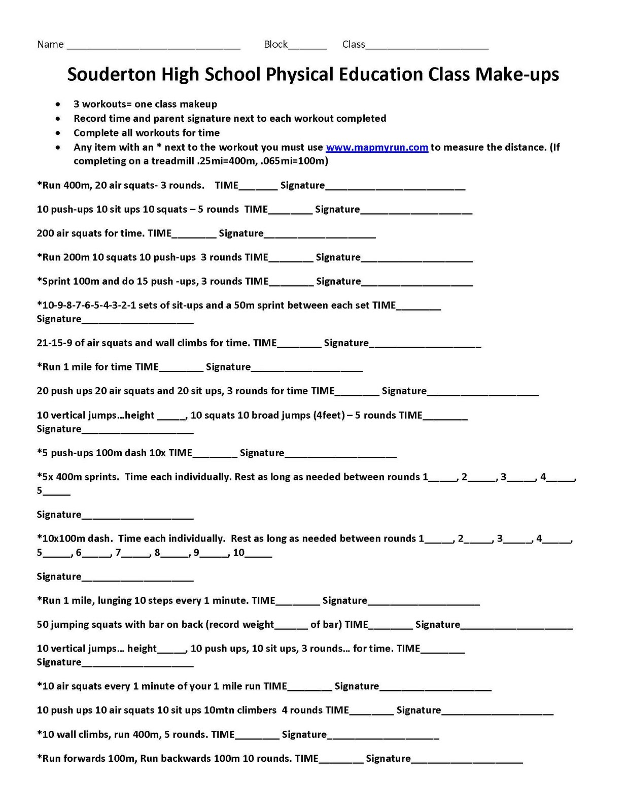 Wagner's Big Red Phys Ed: PE MAKE-UPS