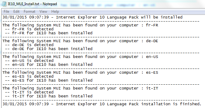 Install IE10 or IE11 Language Packs on W7 depending of your MUI System ...