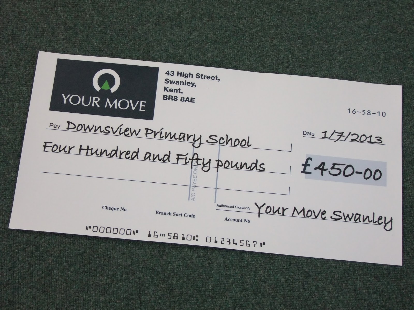 Downsview Community Primary School : 'Your Move' visit us...with a cheque!