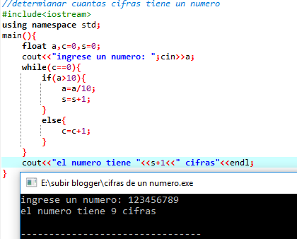 Determinar cuantas cifras tiene un numero en c++