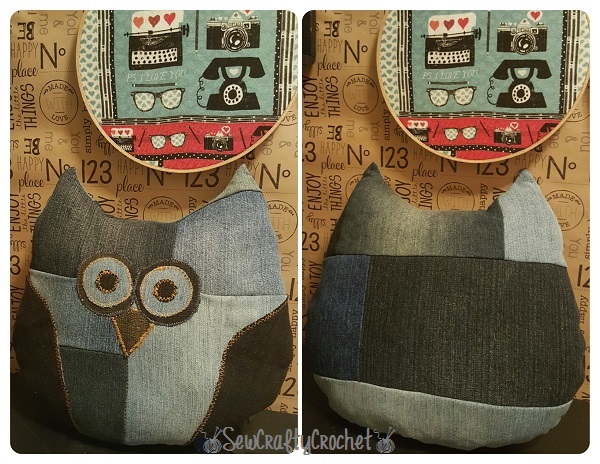 Upcycled Denim Owl Pillow - Sew Crafty Crochet