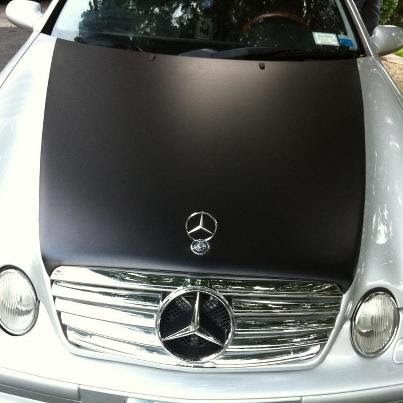 K Custom Car Wraps: Mercedes CLK - Hood wrapped in 3M satin black