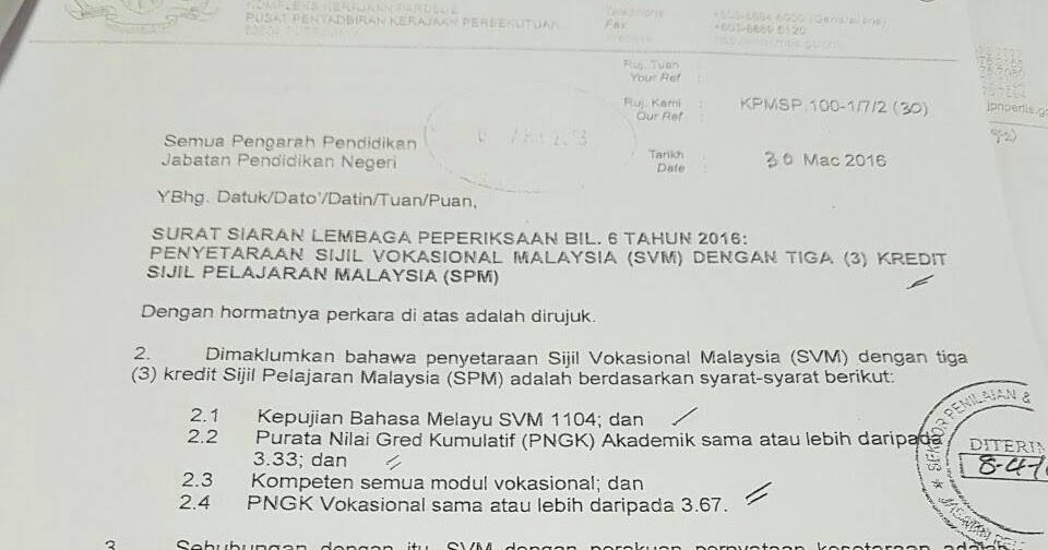 JABATAN TEKNOLOGI ELEKTRIK: Penyetaraan SVM dengan 3 kredit SPM