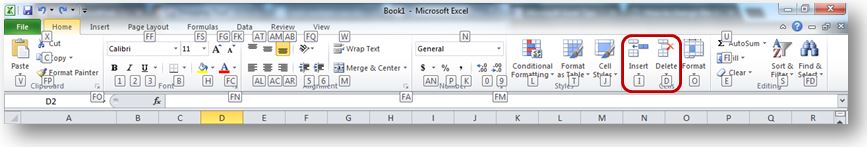 Inserting and deleting cells, rows and columns Inserting and deleting cells, rows and columns