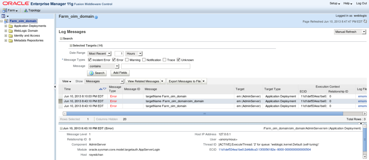 Oracle Stack: Monitoring OIM logs