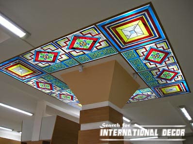 Stained glass ceiling designs and panels in the interior