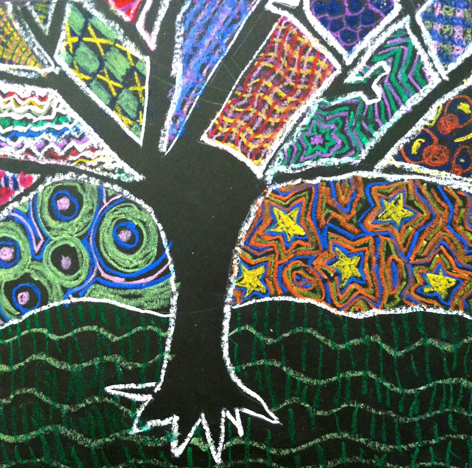 Olive ART! Do You???: Pattern Trees in Oil Pastel