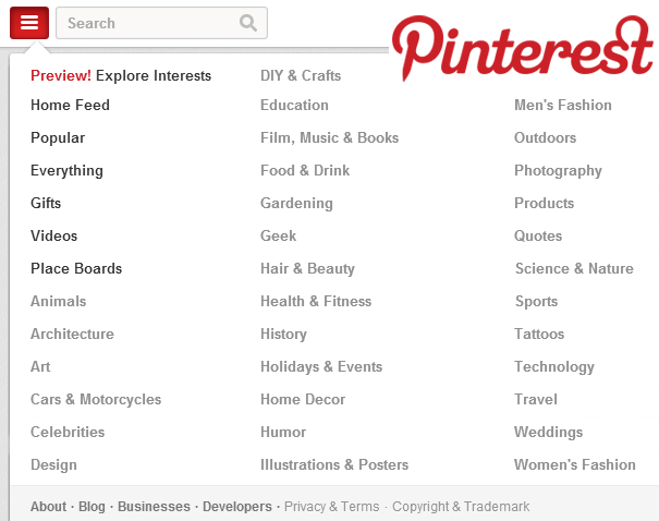 Pinterest Introdues ‘Interests’ To Explore Category Based Pins ...