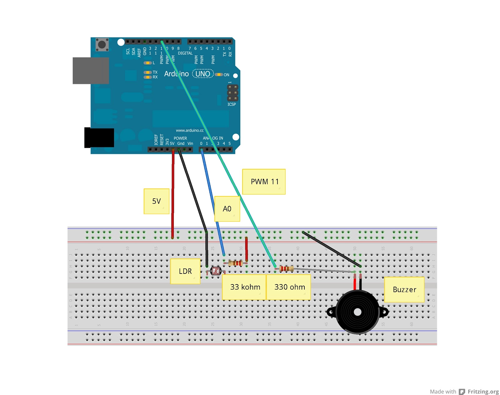 Arduino & Cia: Alarme Sonoro com LDR e Buzzer