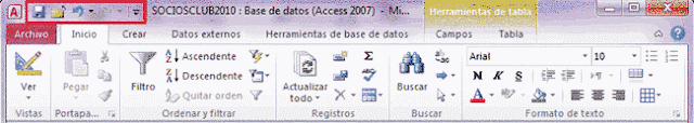 Partes de la Ventana de Microsoft Access - computacion