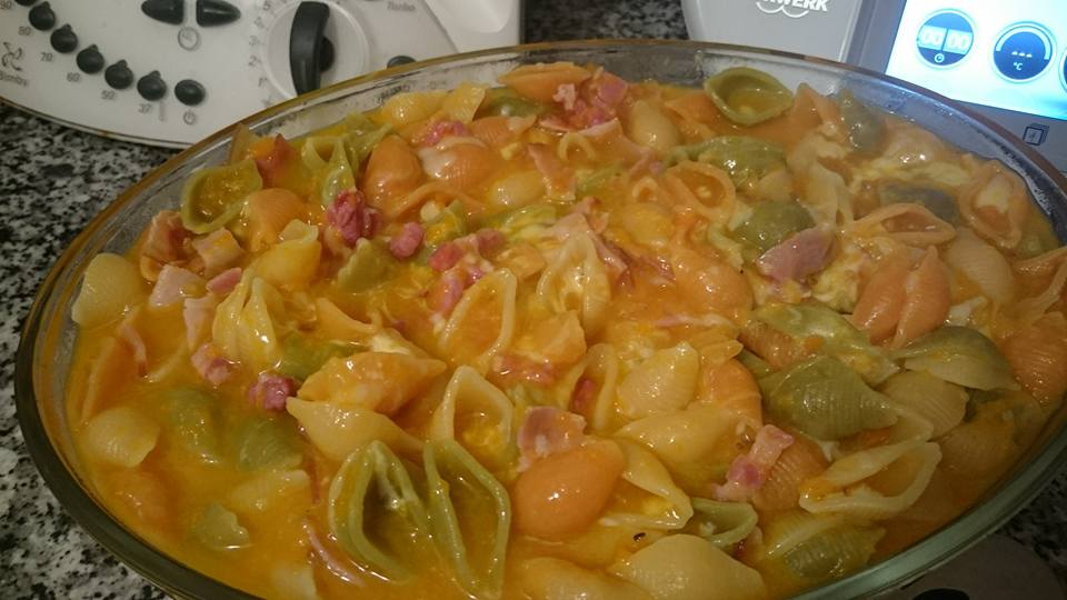 Massa de concha com abóbora e bacon | Graça - Truques & Dicas