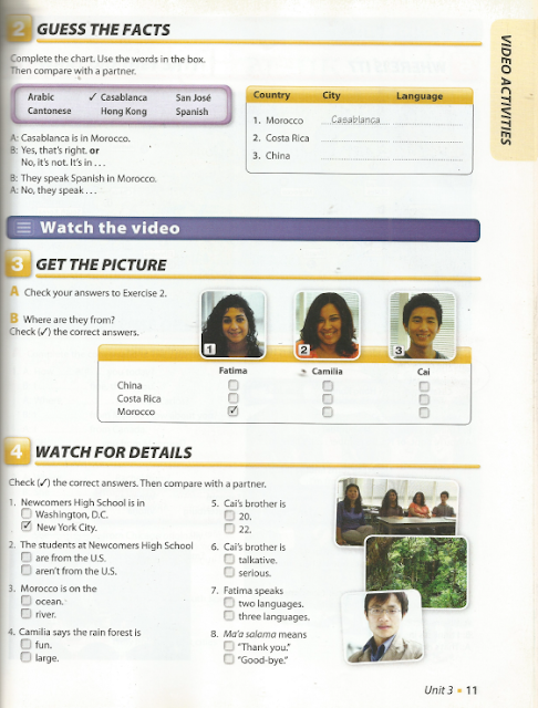 Recursos para Aprende Inglés Online: INTERCHANGE INTRO 4TH EDITION UNIT 3 VIDEO ACTIVITY