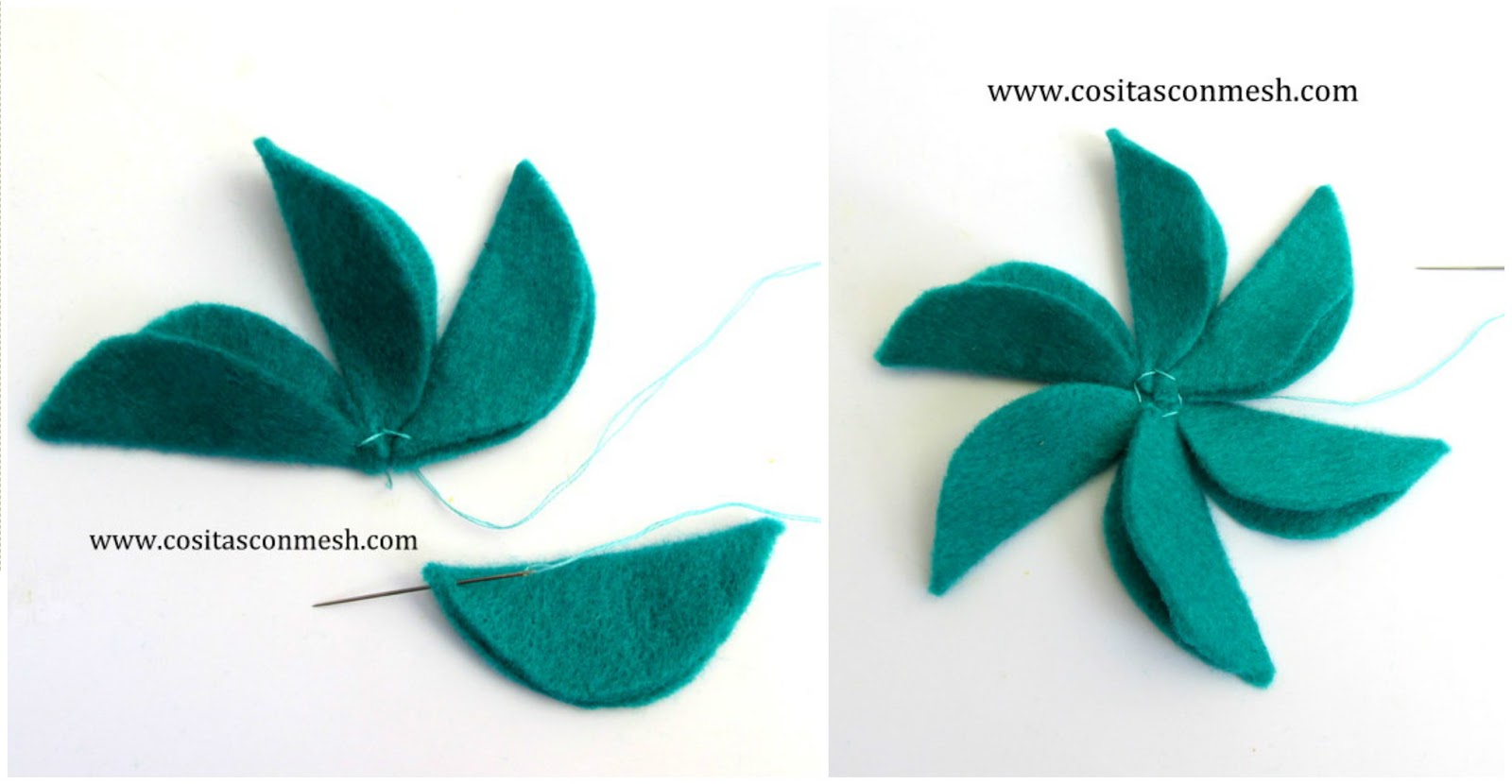 3 Tutoriales para hacer bonitas flores de fieltro ~ cositasconmesh