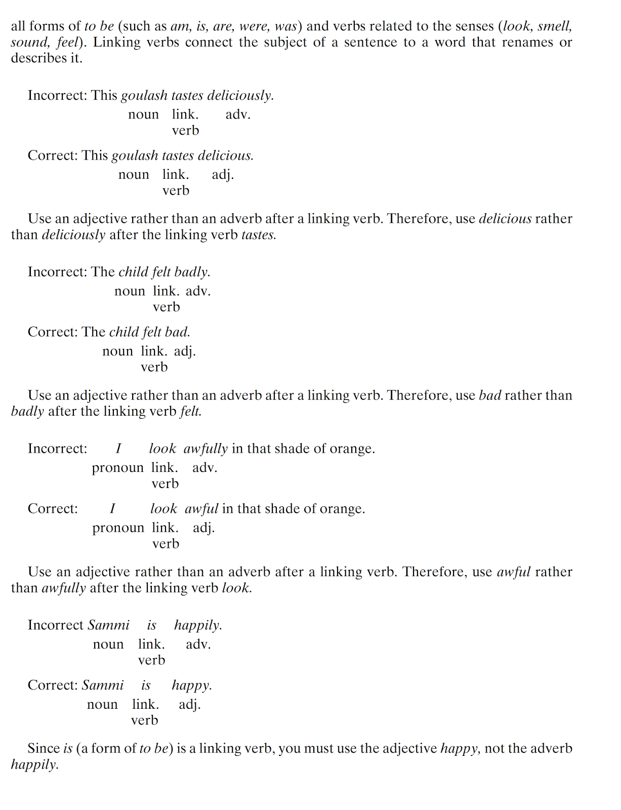 English Update: Using Predicate Adjectives after Linking Verbs