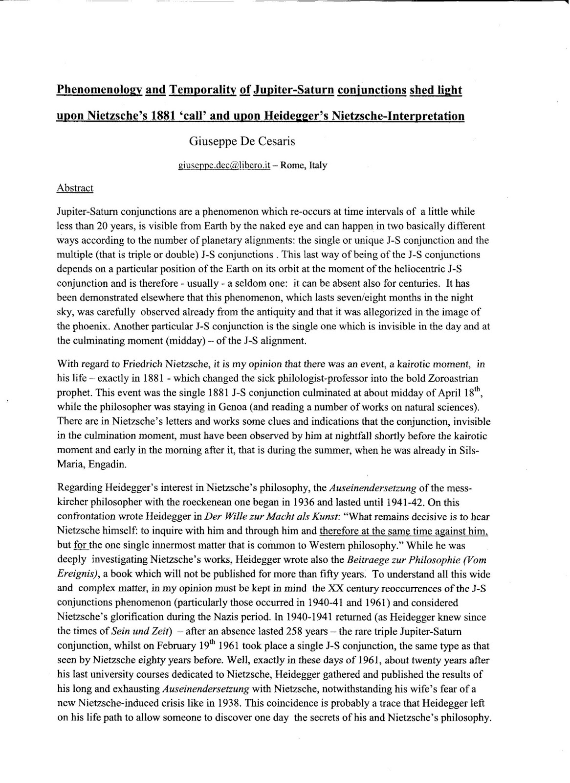 De Seyn, Giuseppe De Cesaris' blog - Italy: NIETZSCHE and the JUPITER ...