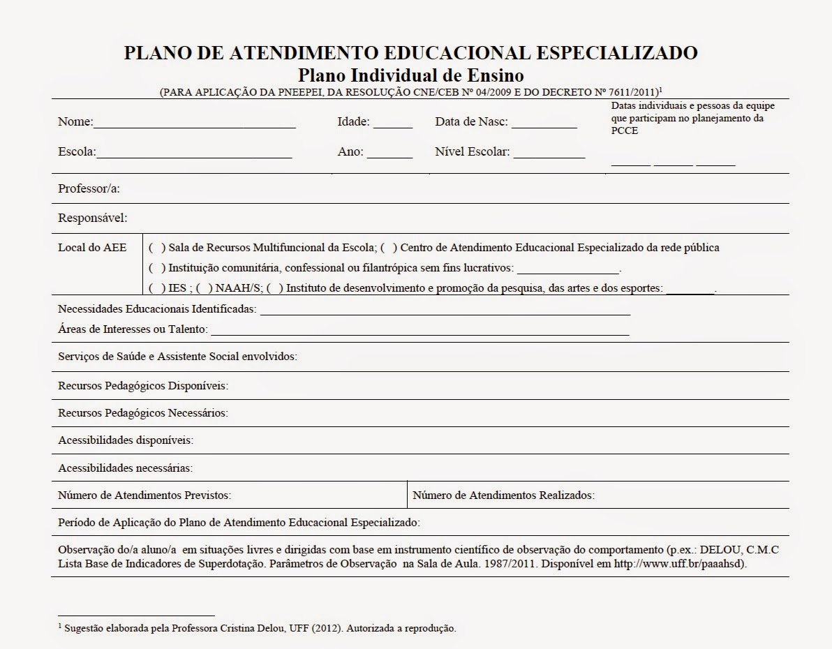 Plano De Atendimento Educacional Especializado