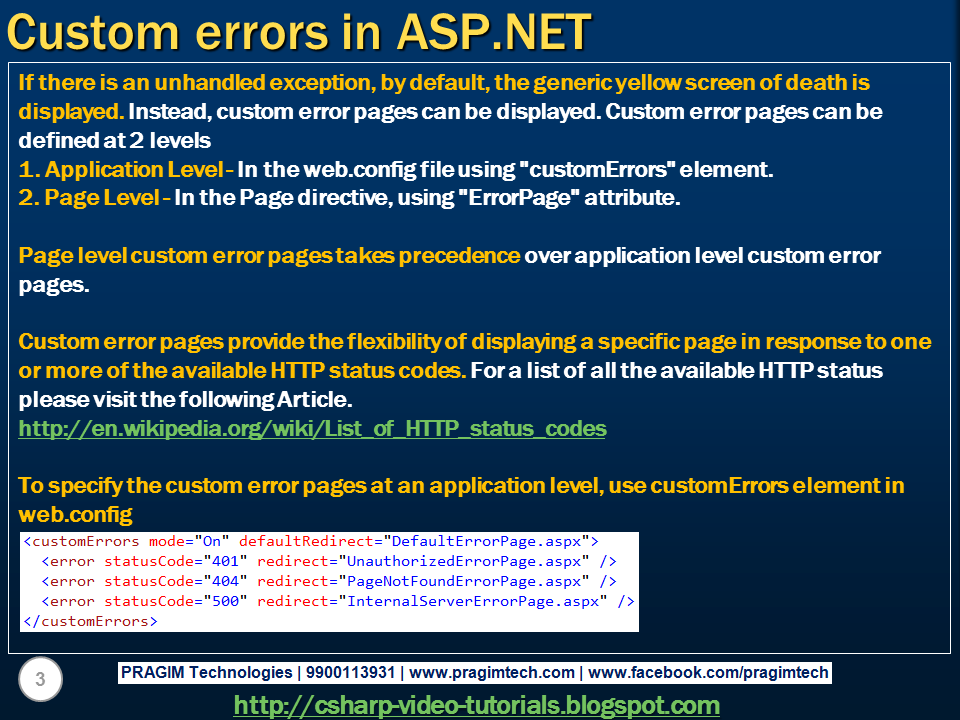 Sql Server Net And C Video Tutorial Part 71 Custom Errors In Aspnet