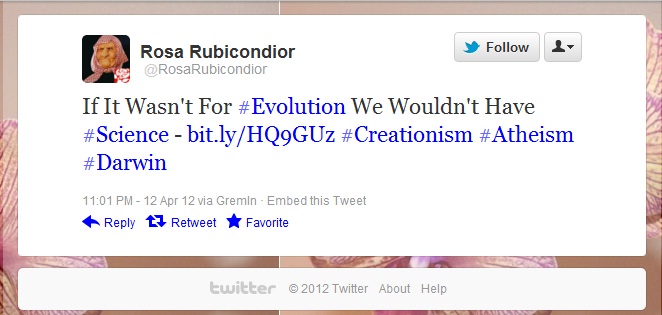 Sacerdotus: Rosa Rubicondior Gaffe - "Evolution gave us Science"