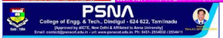 PSNA College of Engineering and Technology, Dindigul, Wanted Teaching ...