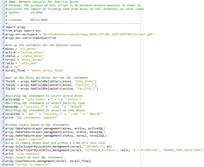 UWEC Geography 337 GIS II: Python Script