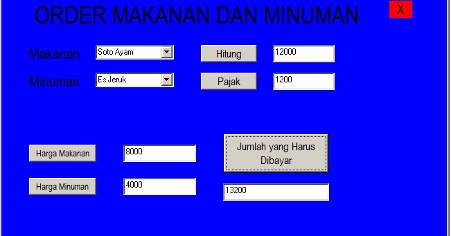 Membuat program menu makanan dan minuman dengan vb 6.0 - Materi Informatika