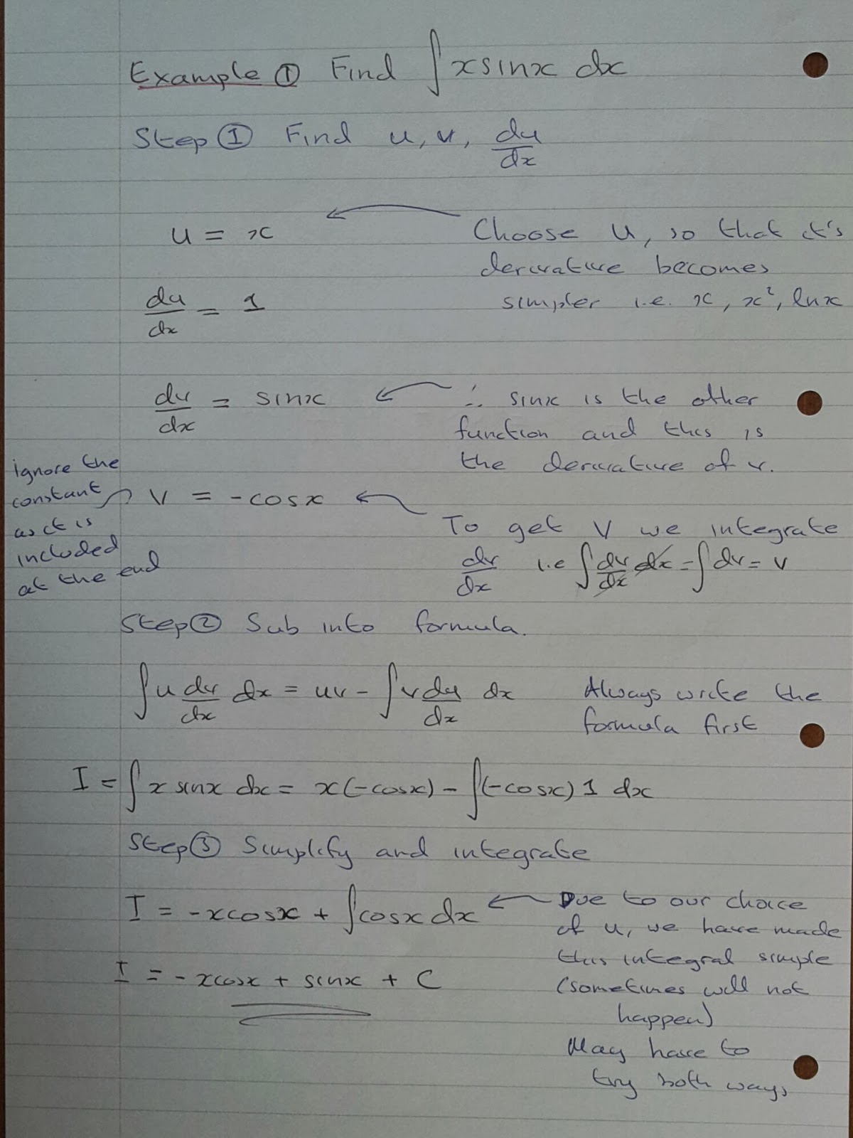 A Level Maths Notes: A2 Integration II: Integration by parts