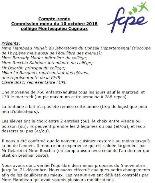FCPE collège Montesquieu Cugnaux : Comptes-rendus