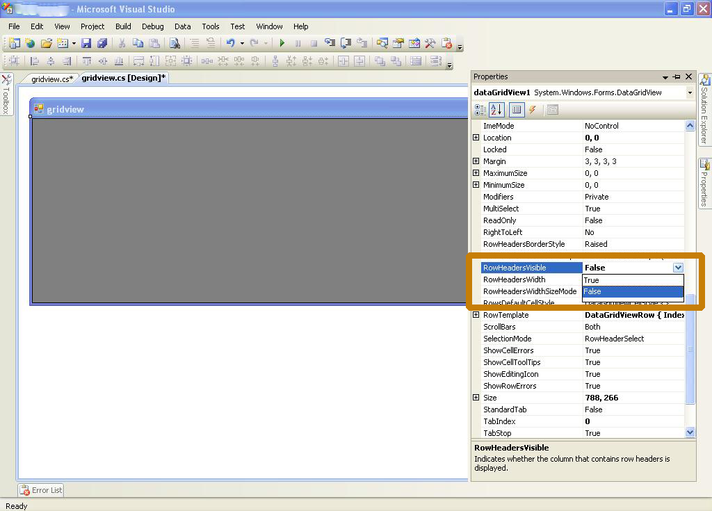 c# sample Coding: Hide DataGrid row headers